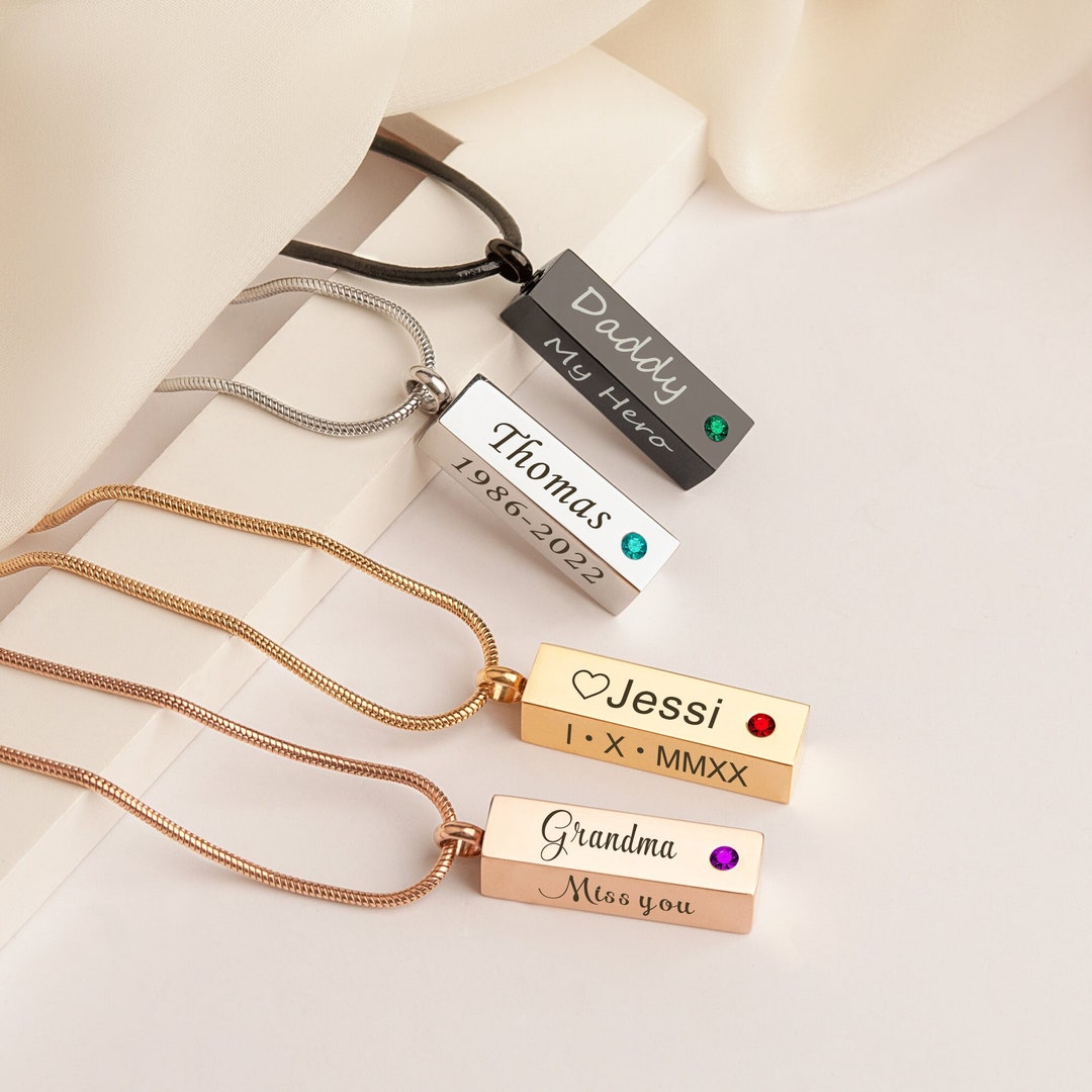 Personalized Cremation Jewelry - Custom Birthstone Engraved Memorial ...