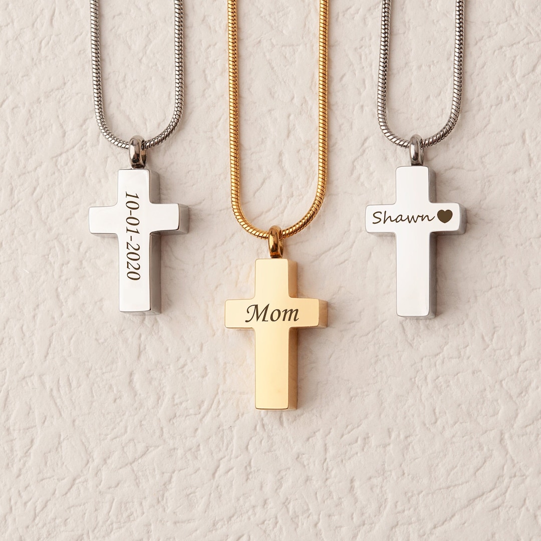Cremation Jewelry for Ashes Human Cross - Urn Necklace Custom Engraved ...