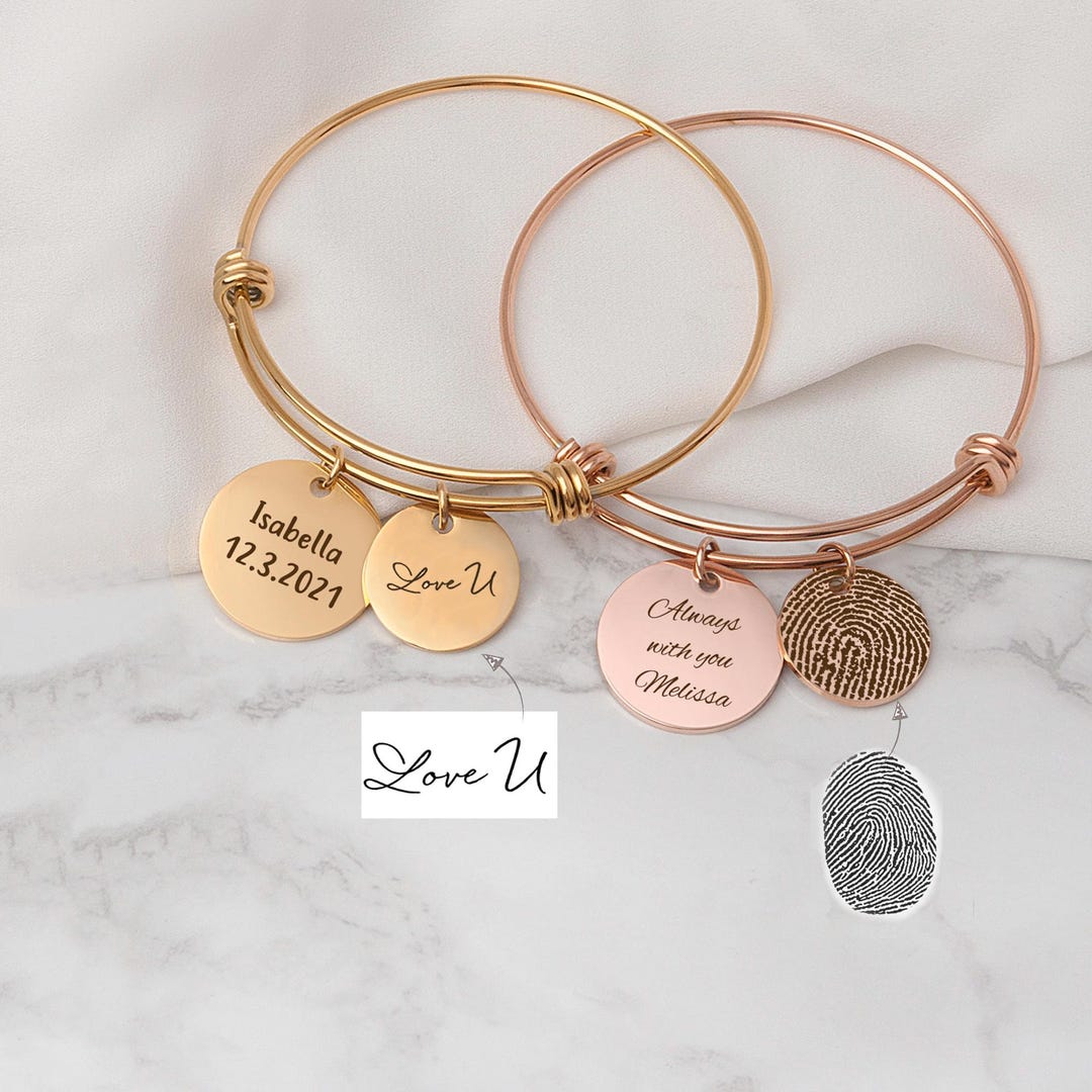 Custom Engraved Handwriting Bangle Bracelet Fingerprint Jewelry ...