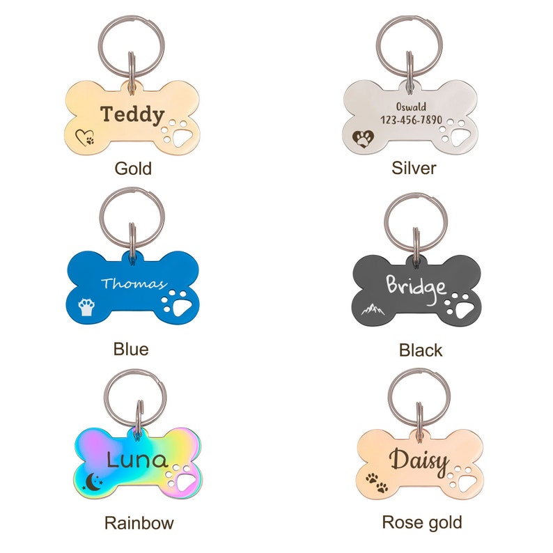 Dog Tag Dog ID Name Tag Personalized Dog Name Tag With Bone - Etsy