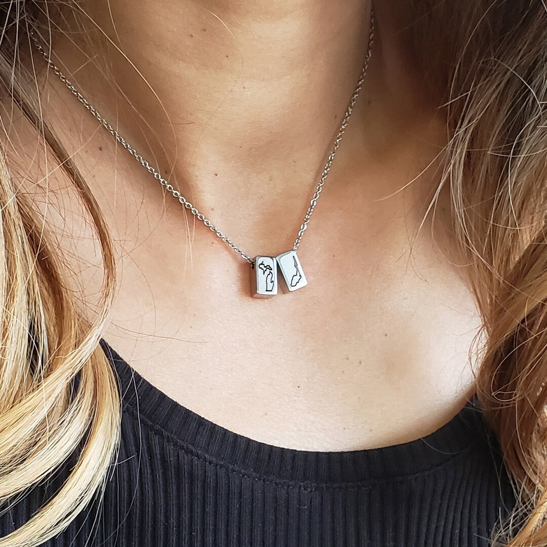 Personalized Friendship Necklace Engraved State Mini Cube Necklace Long ...