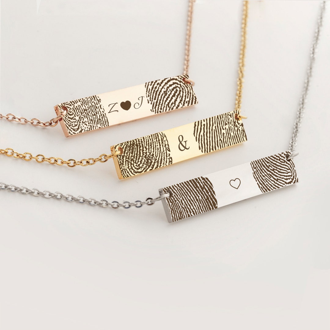 Memorial Gift - Engraving Two Fingerprint Memorial Necklace - 2 ...