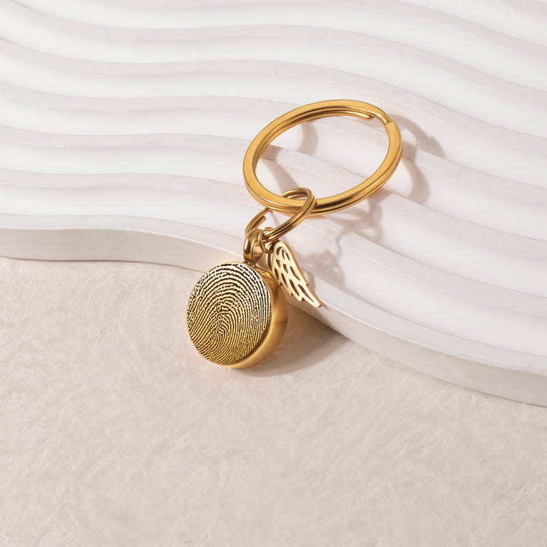 Custom Fingerprint Urn Keychain for Ashes - Engraved Handwriting Round ...