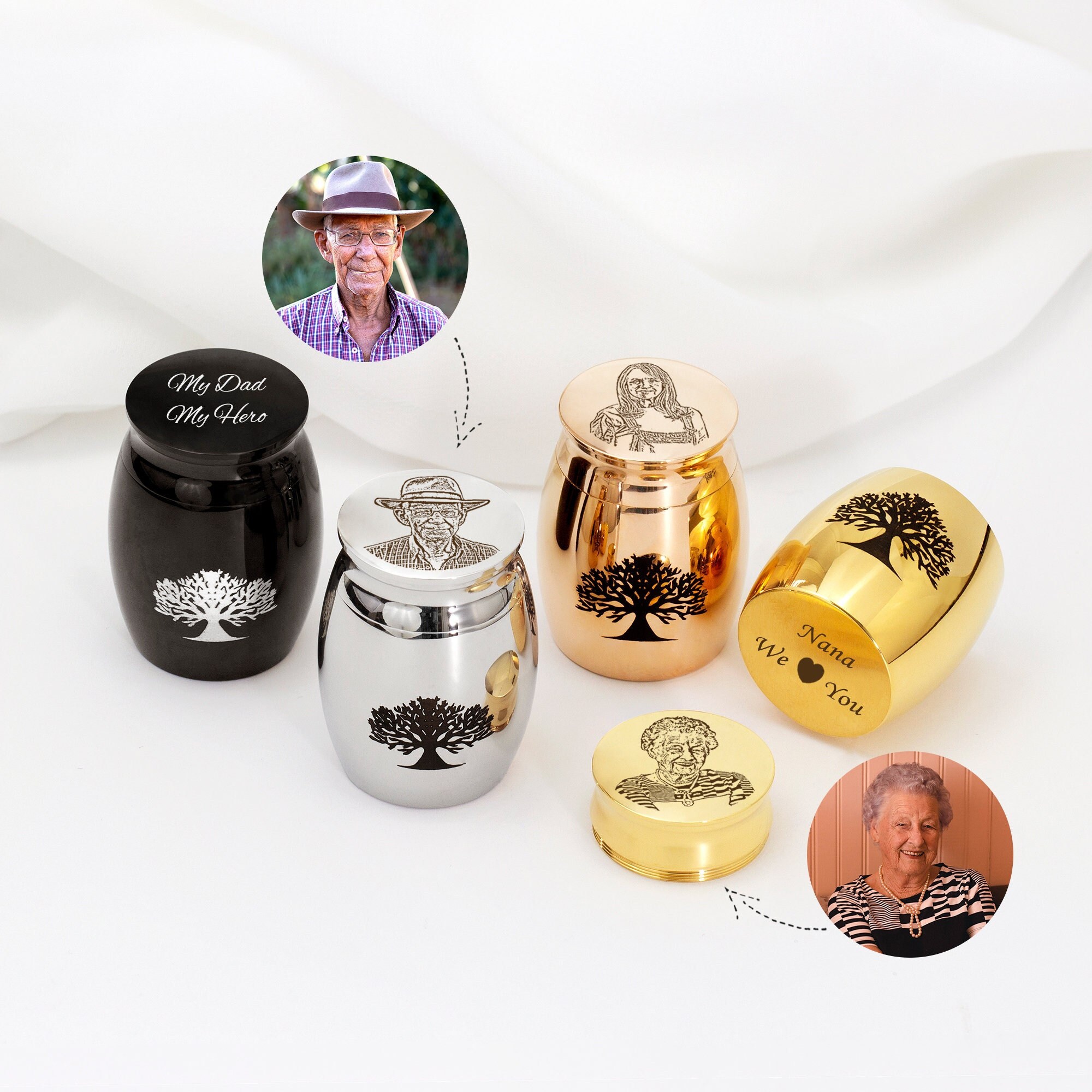 Portrait Photo Mini Urn - Engraving Photo Cremation Urn - Tree of Life ...