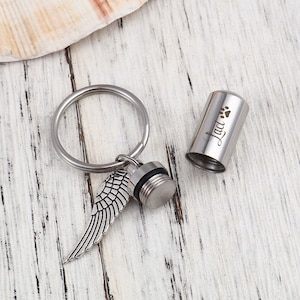 Urn Keychain for Human Ashes - Personalized Cremation Urn Keychain - Memorial Key Ring Angel ...