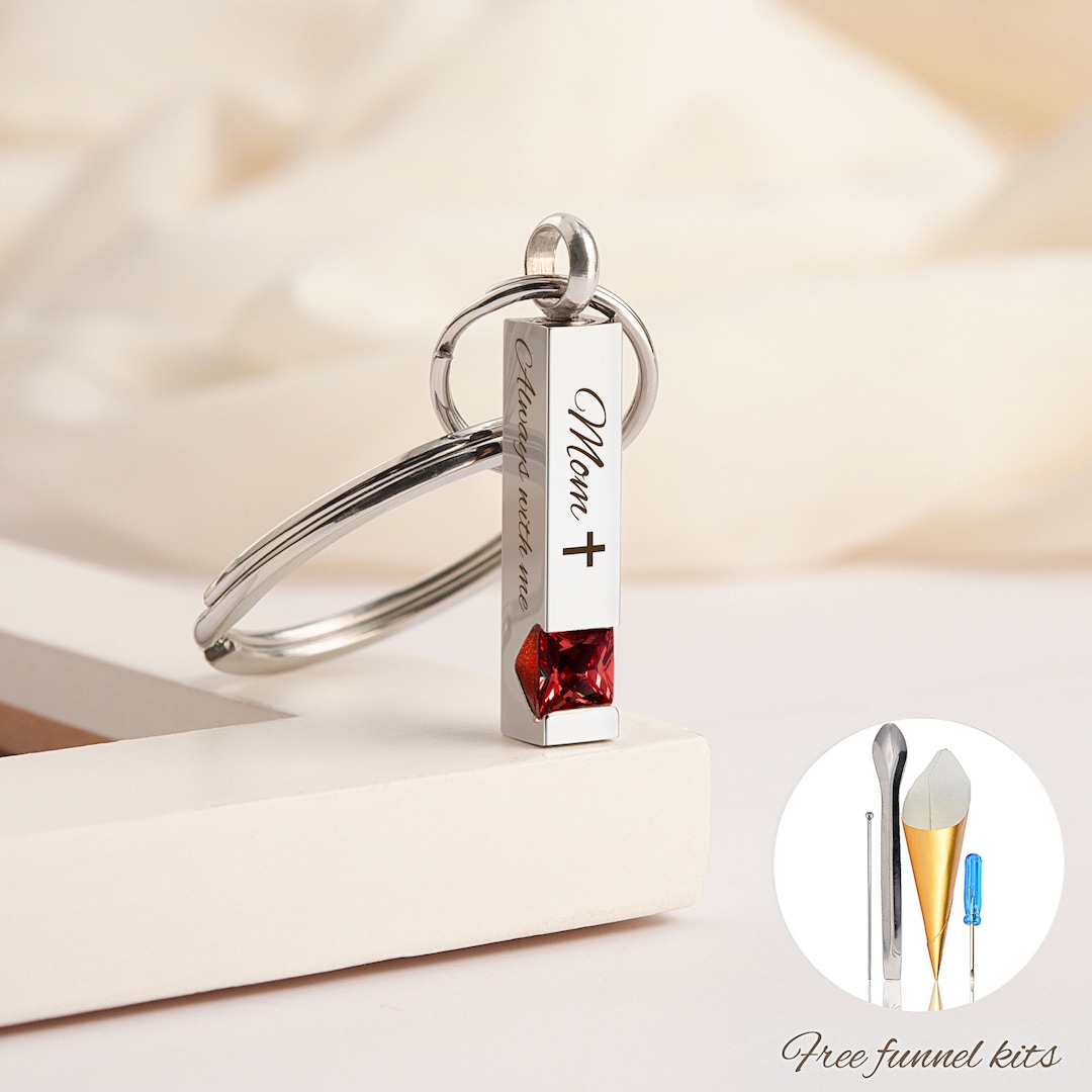 Urn Keychain for Human Ashes - Personalized Birthstone Keychain ...
