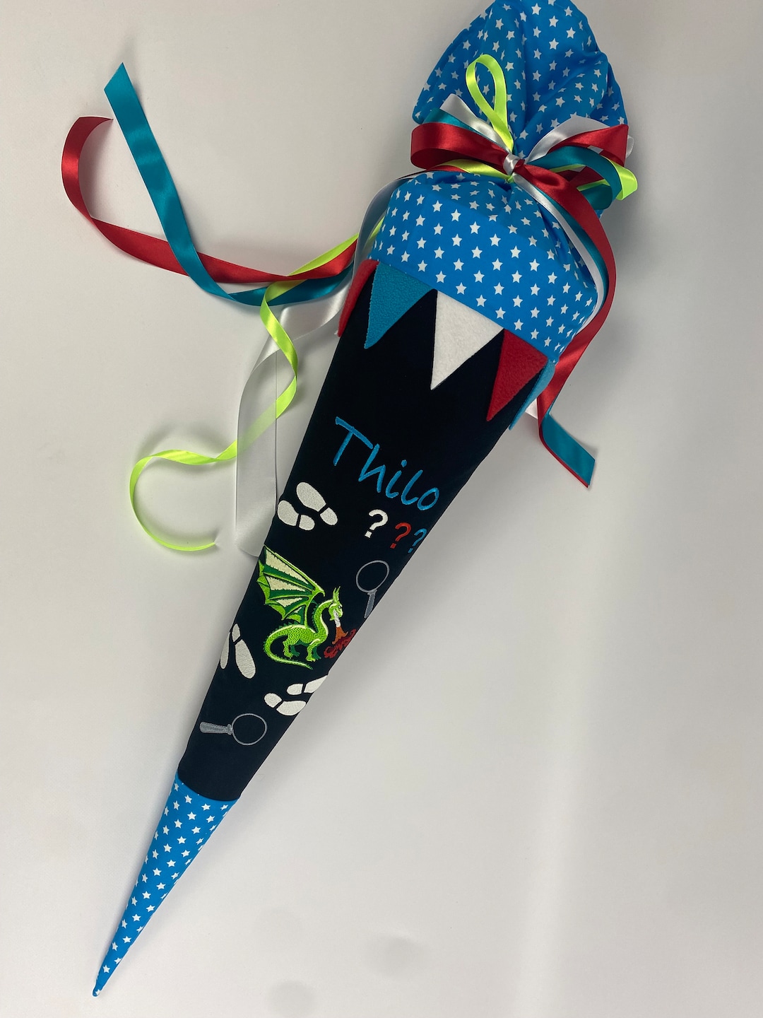 Schultüte Zuckertüte drei Fragezeichen Drache aus Stoff inkl ...
