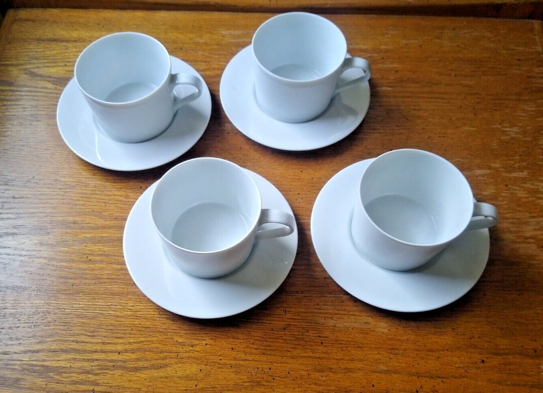 4 Block Spal Lisboa White Cup / Saucer Sets Portugal White Tea Coffee ...