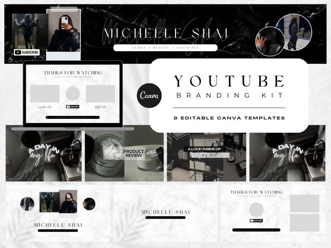 Branding Kit for Youtube | Minimal, Black and White Canva Templates ...