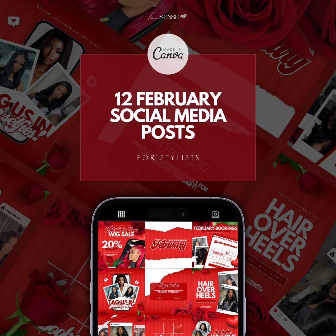 Instagram Feed Posts Templates February, Valentine's Canva Templates 9 ...