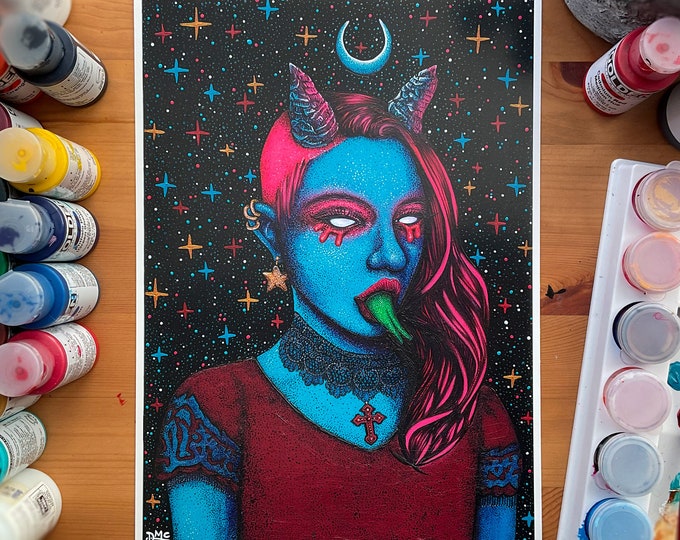 Riot Grrrl 80s Punk Rock Aesthetic Evil Eyes Makeup Drawing Canvas Art ...