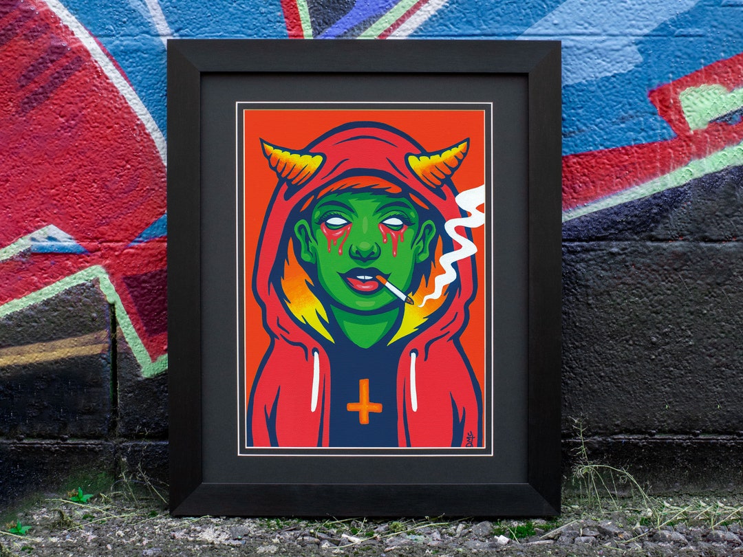 Sour Candy 4. A Creepy-cute Pop Art Painting of a Smoking Demon Girl ...
