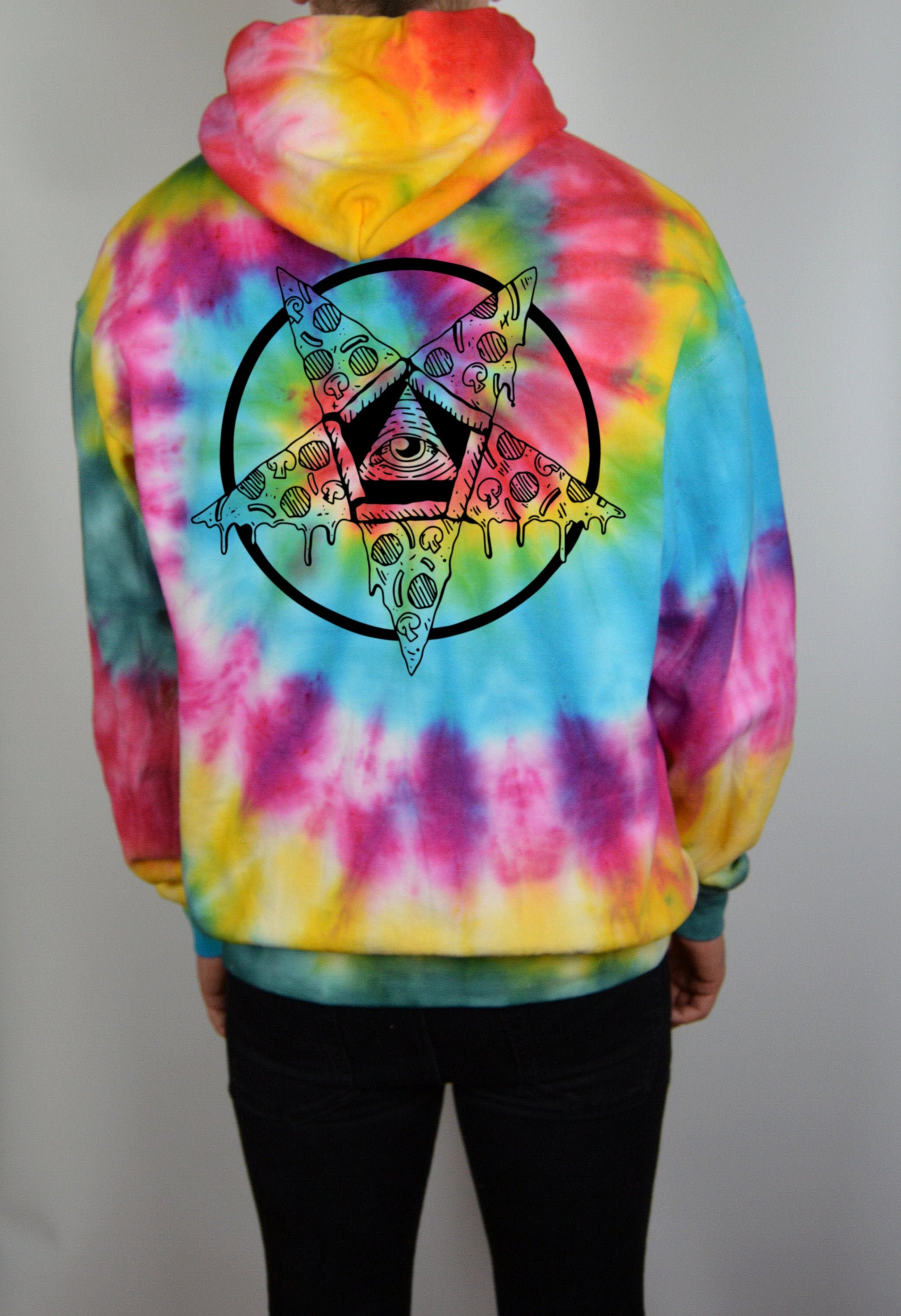 Pizza Illumanti Front And Back Psychedelic Pastel Tie Dye Mens Hoodie