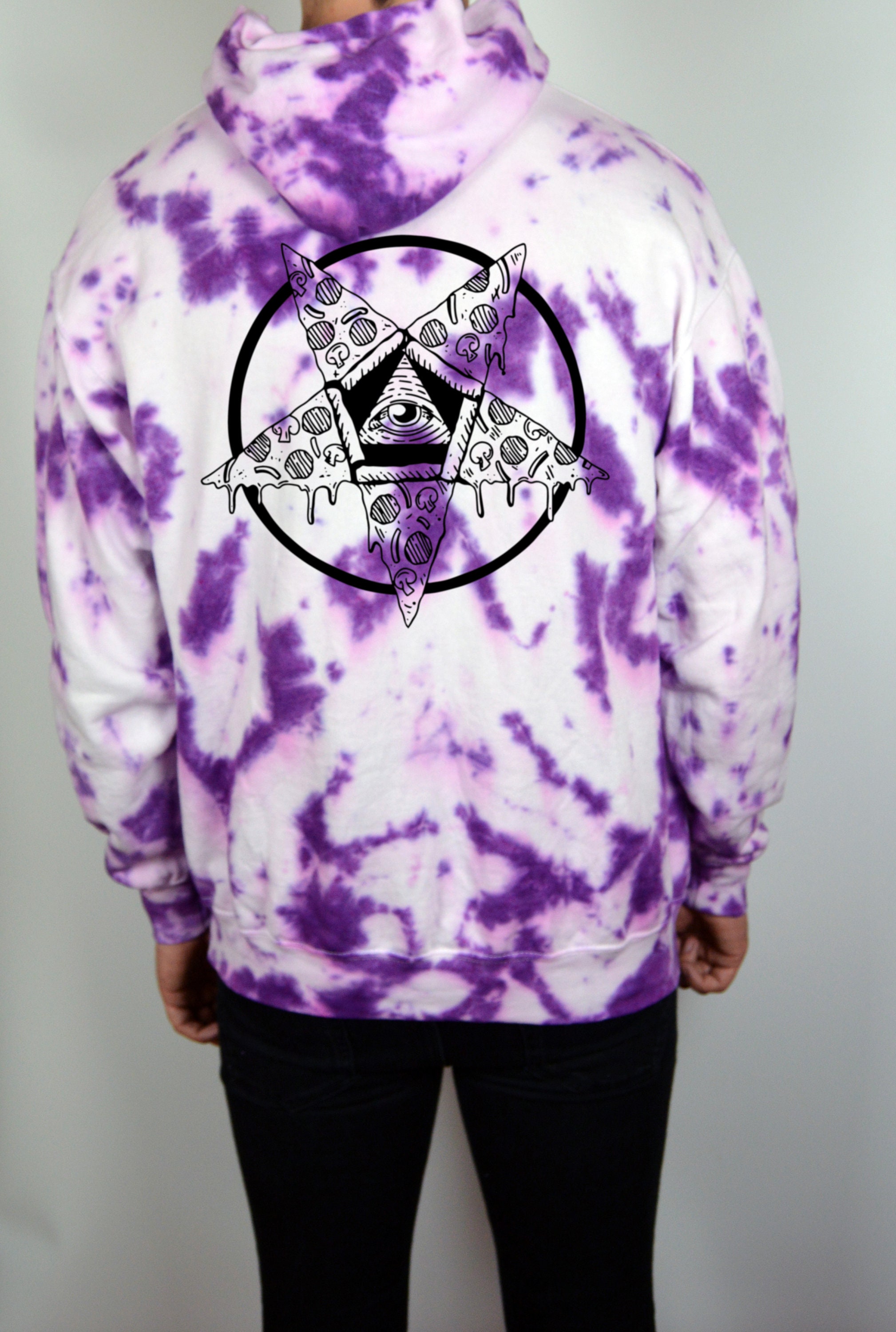 Pizza Illumanti Front And Back Psychedelic Pastel Tie Dye Mens Hoodie