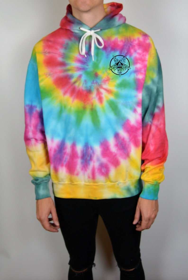 Pizza Illumanti Front And Back Psychedelic Pastel Tie Dye Mens Hoodie