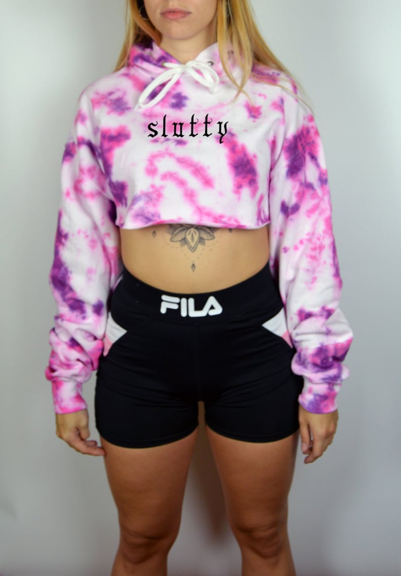 Slutty Tie Dye Crop Top Hoodie Pastel Psychedelic Hipster Etsy