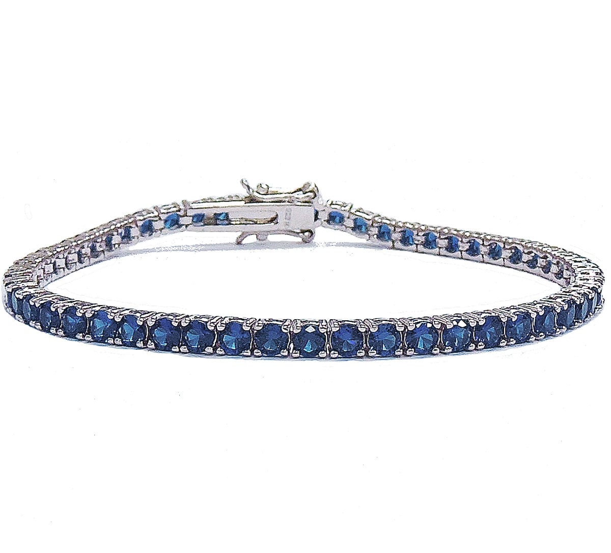 925 Sterling Silver Sapphire Tennis Bracelet With 14 K Yellow Etsy