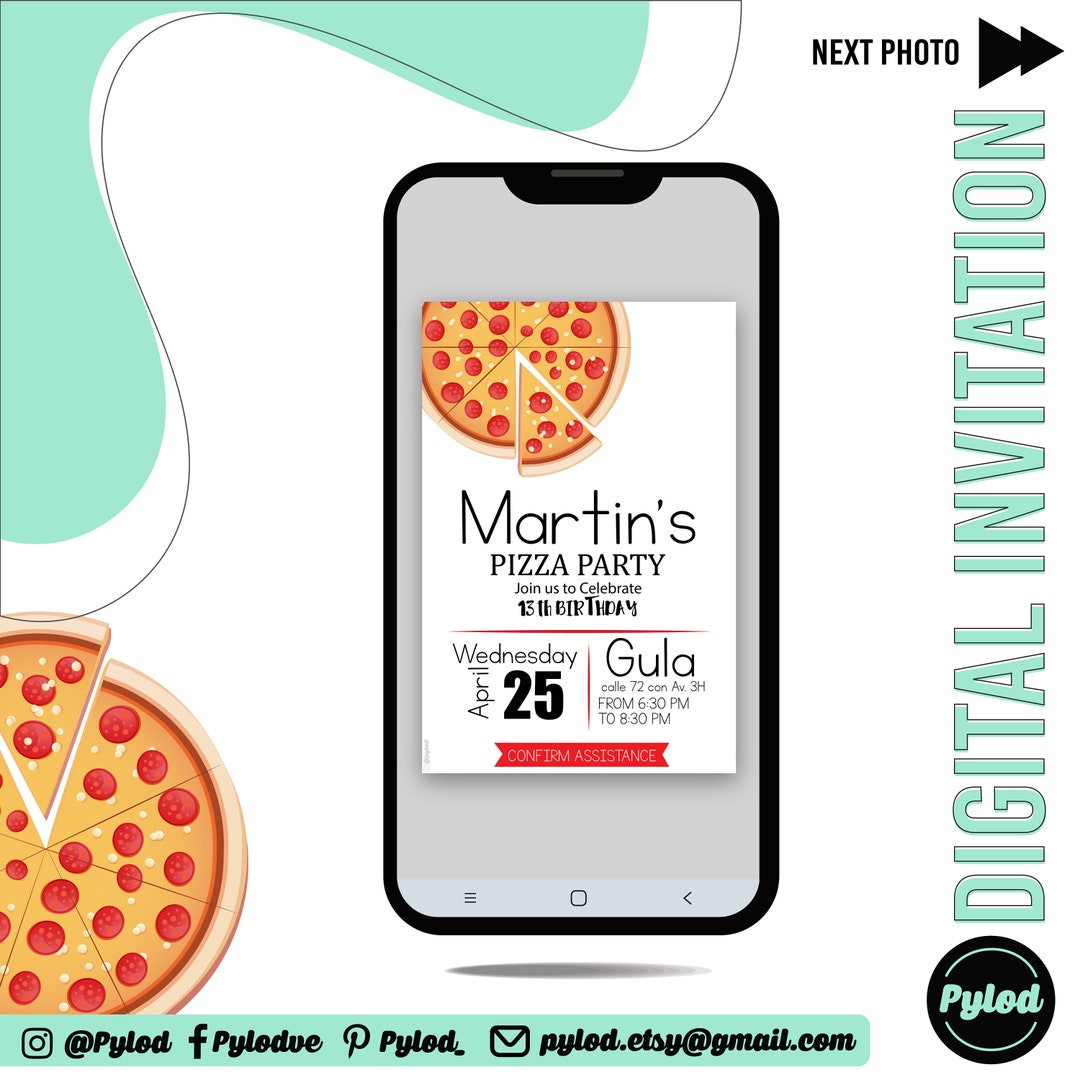 Pizza Party Digital Invitation, Pizza Birthday Invitation, Custom ...