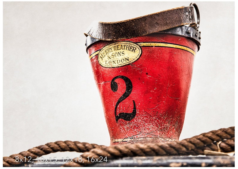 Firefighter, Firefighting, Vintage, Red, Pail, Bucket, Wall Art, Canvas ...