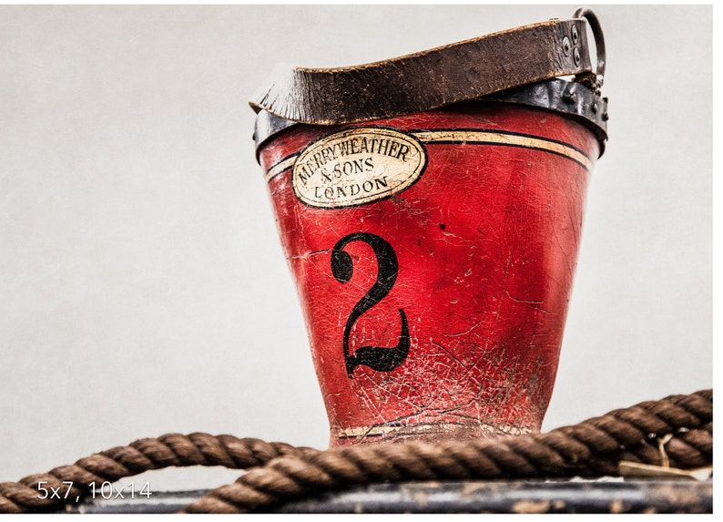 Firefighter, Firefighting, Vintage, Red, Pail, Bucket, Wall Art, Canvas ...