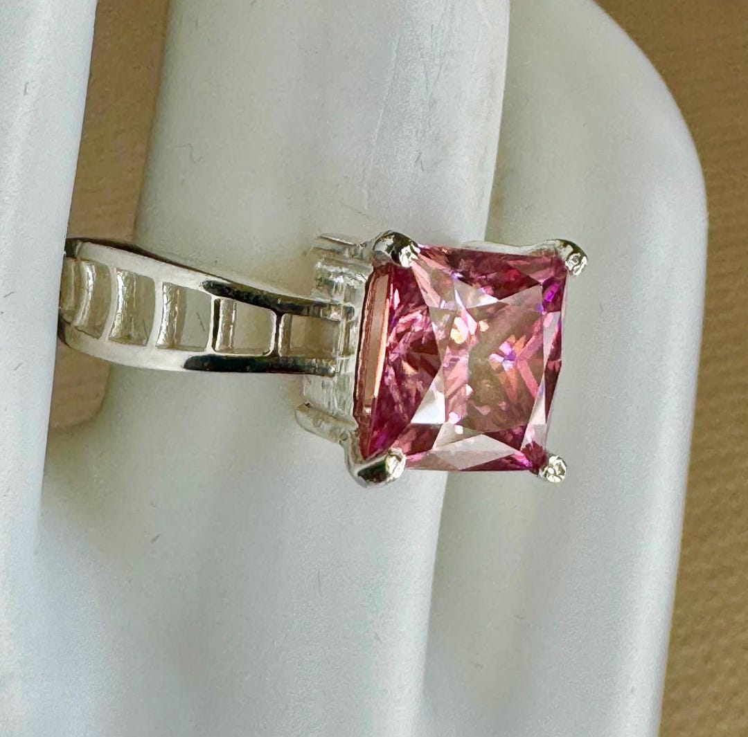3.50 Ct. Princess Cut Pink Diamond Ring: 925 Sterling Silver Solitaire ...