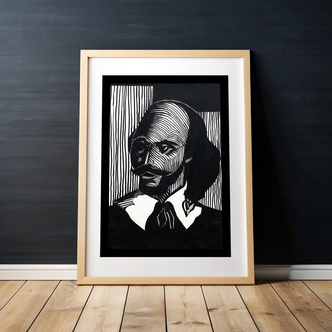 ORIGINAL Abstract Shakespeare Face Art. Vintage Male Portrait Small ...