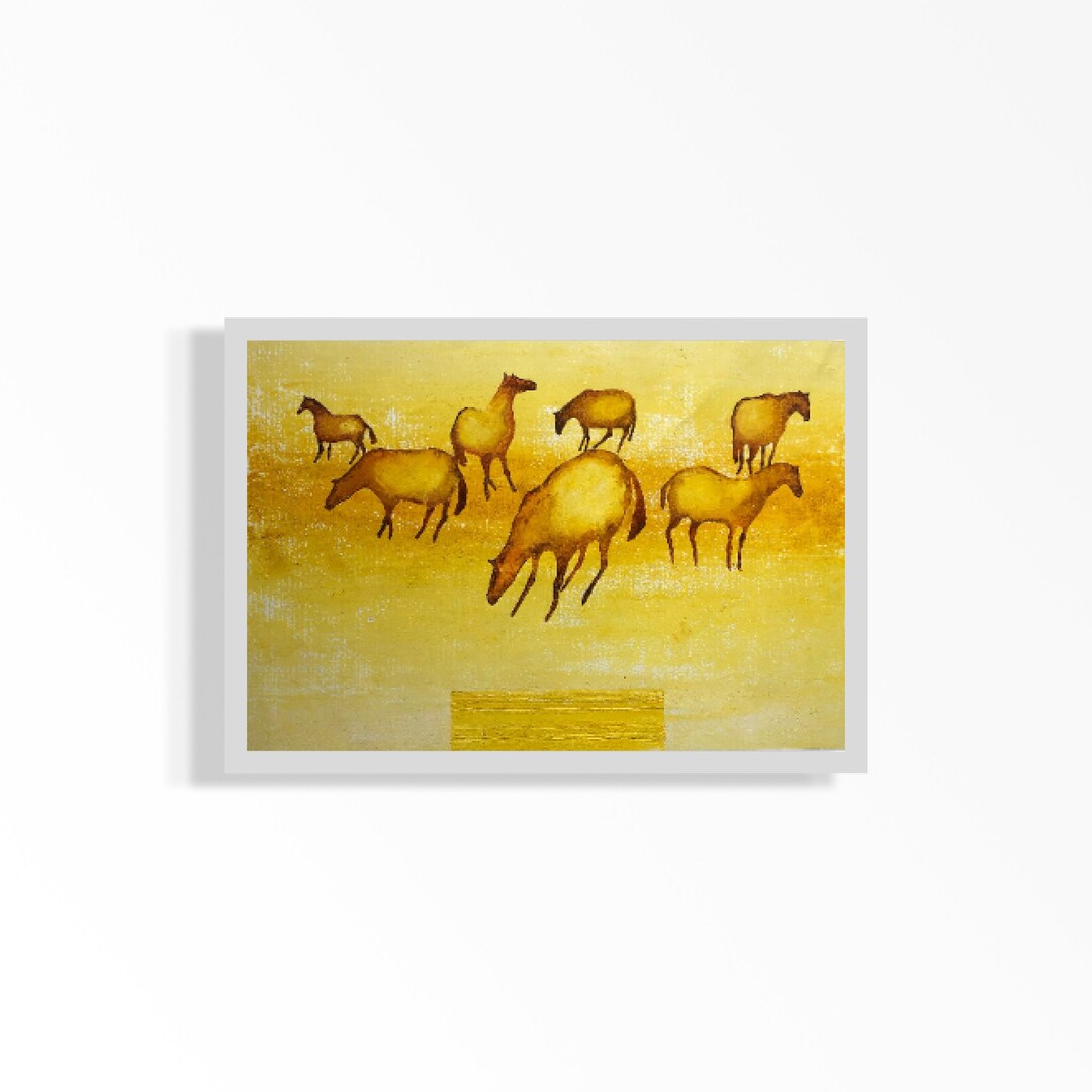 ORIGINAL Wildlife Yellow Horse Art. Abstract Linocut Animal - Etsy