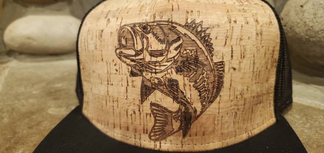 HATSOFCORK BASS Cork Hat, Fishing Hat for Fisherman Fish Laser Etched ...