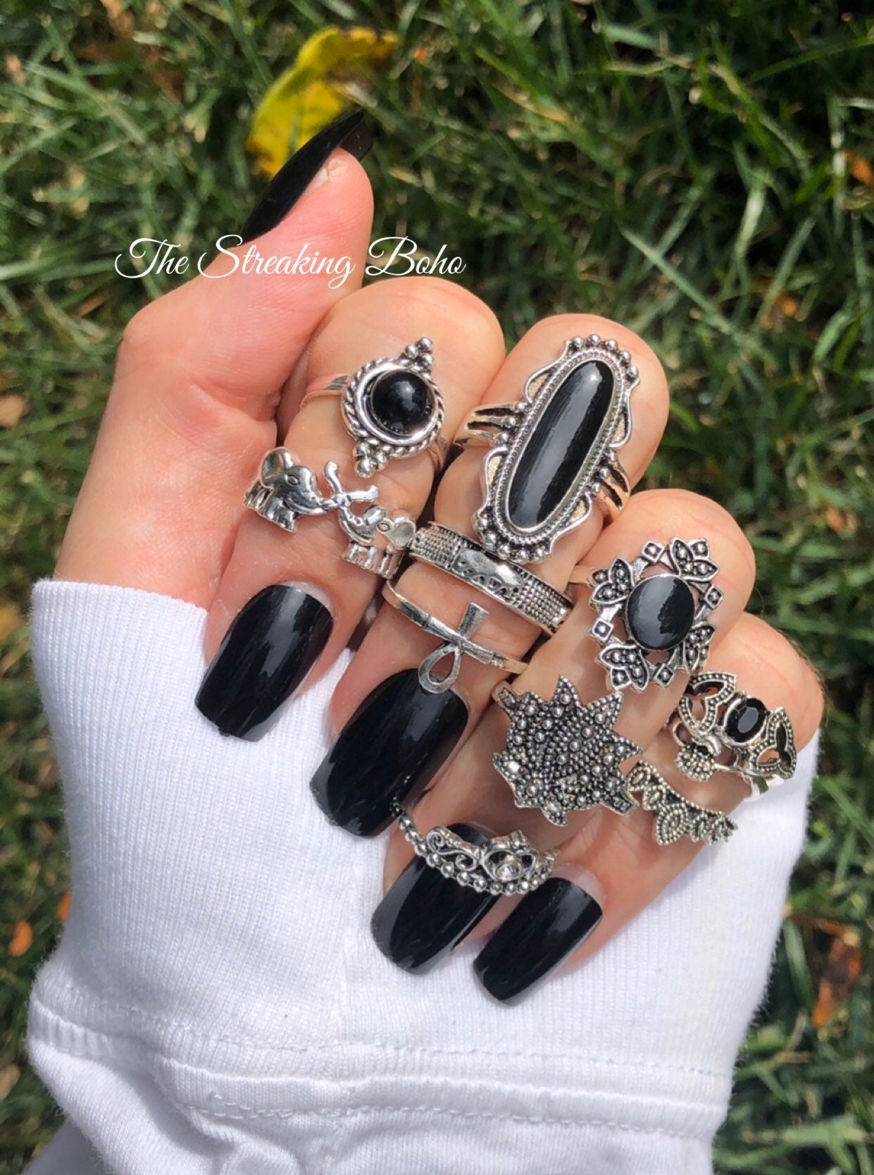 11pc Gothic Princess Stackable Ring Set With Black Onyx and - Etsy