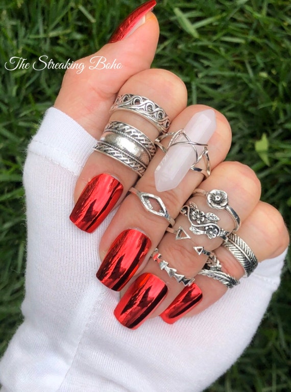 10 Pc Silver Boho Stacking Ring Set With Adjustable Rose | Etsy