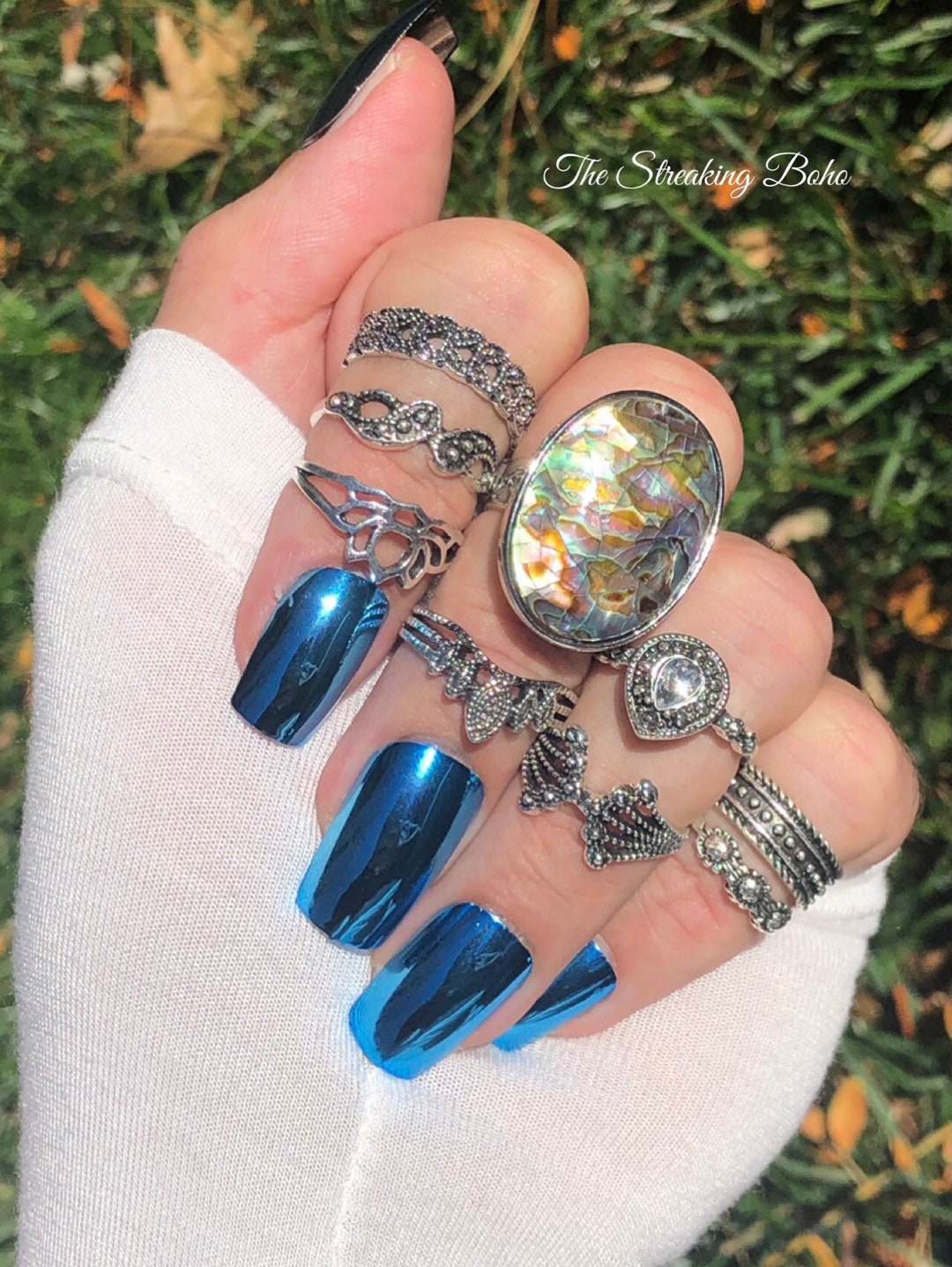 9pc Silver Stacking Ring set con anillo de abulón ajustable - Etsy España
