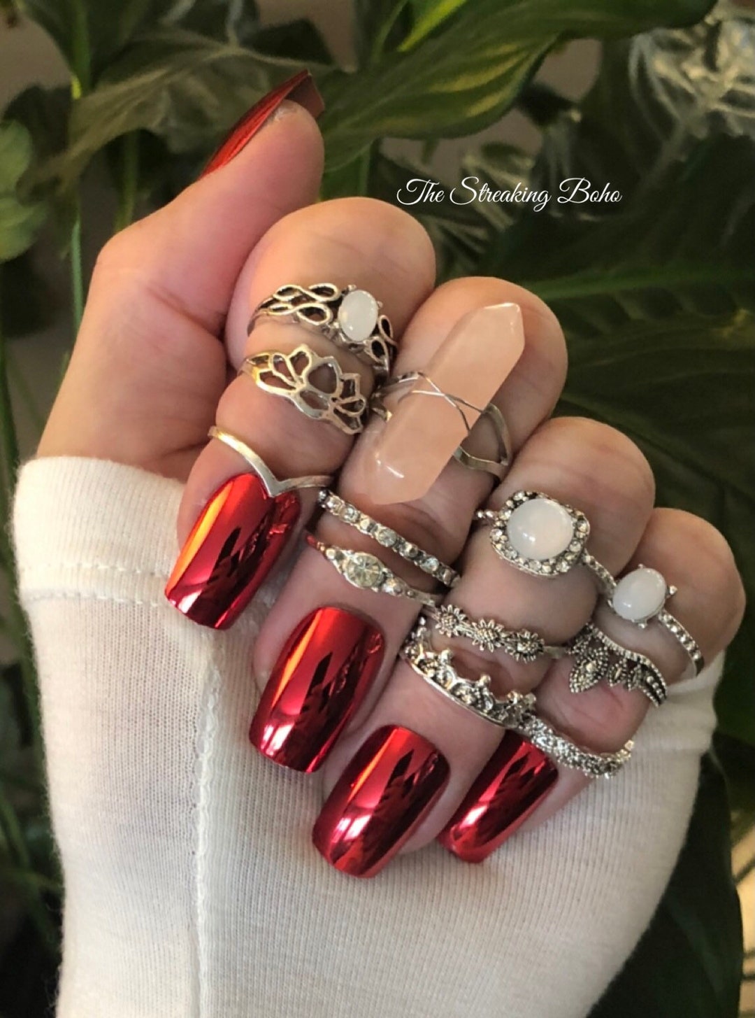 12pc Boho Stacking Ring Set With Wire Wrapped Rose Quartz and Simulated ...