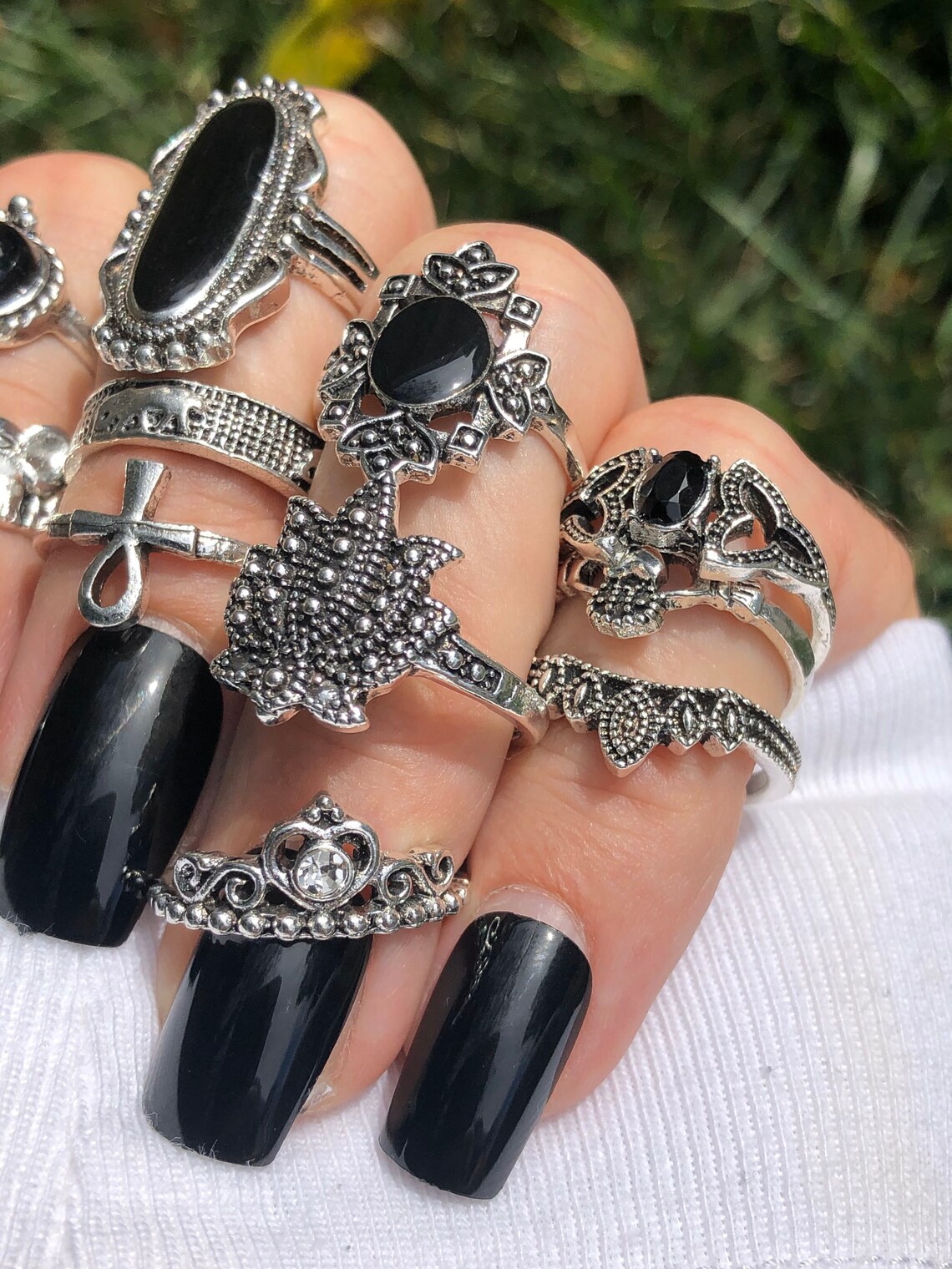 11pc Gothic Princess Stackable Ring Set With Black Onyx and - Etsy