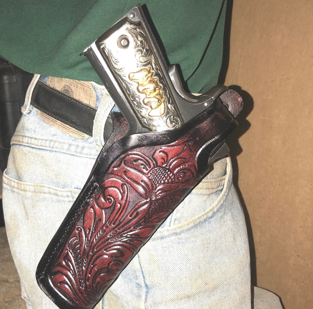 Leather Thumb Break Holster W Floral Scroll FITS Colt Ruger Springfield ...