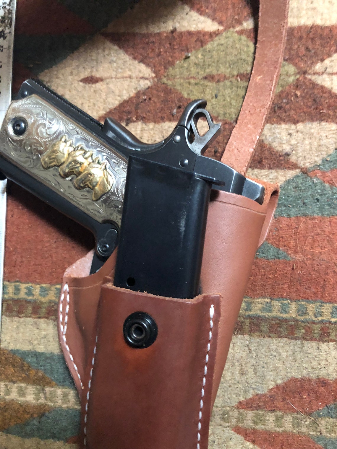 Leather Field Holster With Spare Pouch Fits Colt Springfield Ruger ...