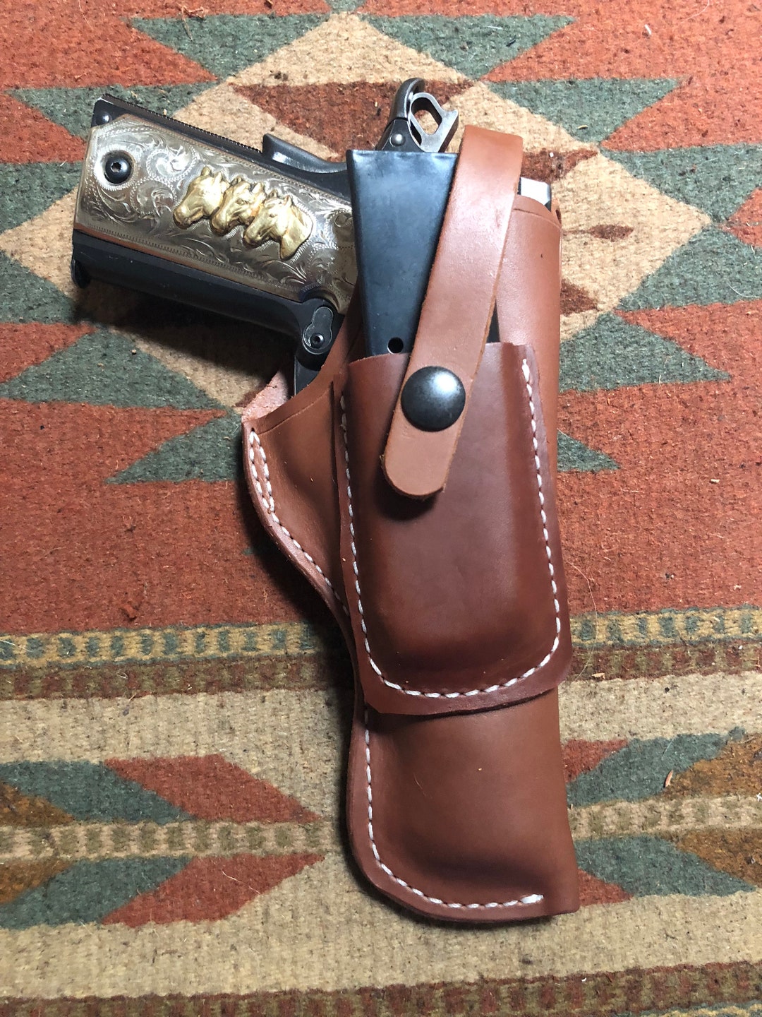 Leather Field Holster With Spare Pouch Fits Colt Springfield Ruger ...