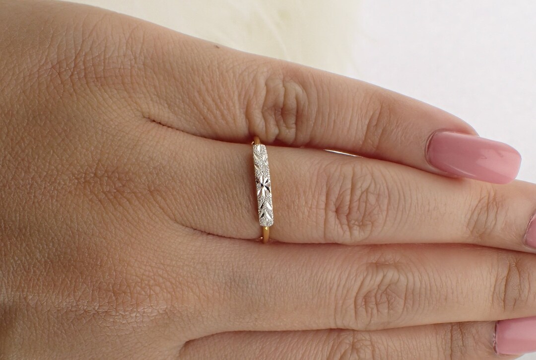 Textured Surface Shiny Radiant Ring, Hand Carved Diamond Cut Ring ...