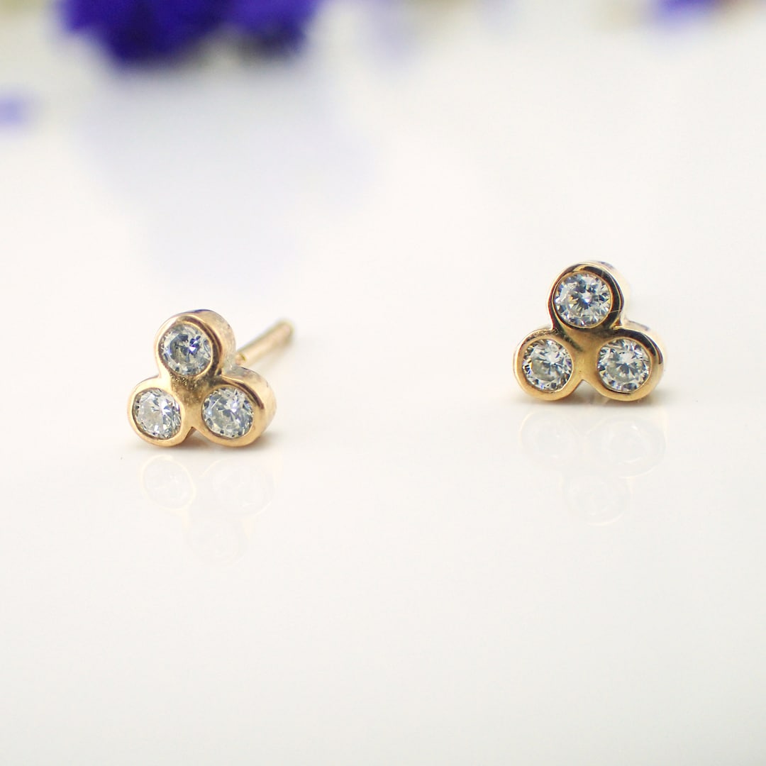 Bezel Set Trio Stud Earrings, Cluster Earrings Gift for Her, Bridesmaid ...