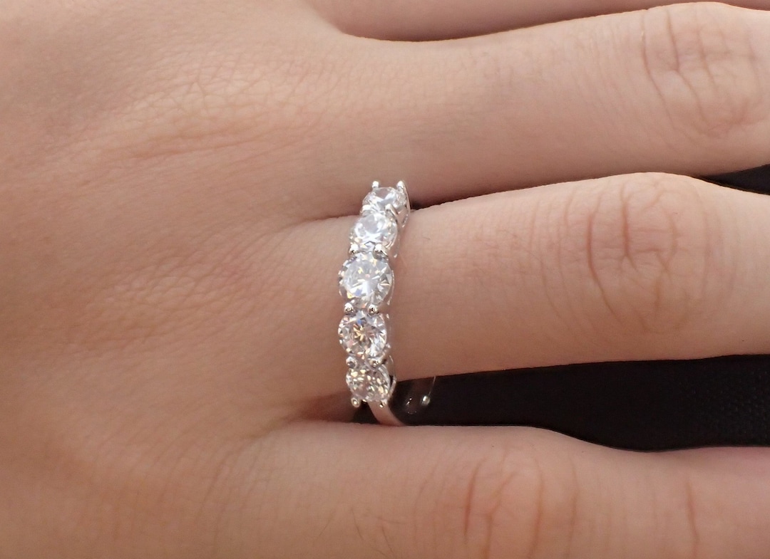 5 Year Anniversary Ring - 5 Stone Band - 14k Shared Prong Wedding Band ...