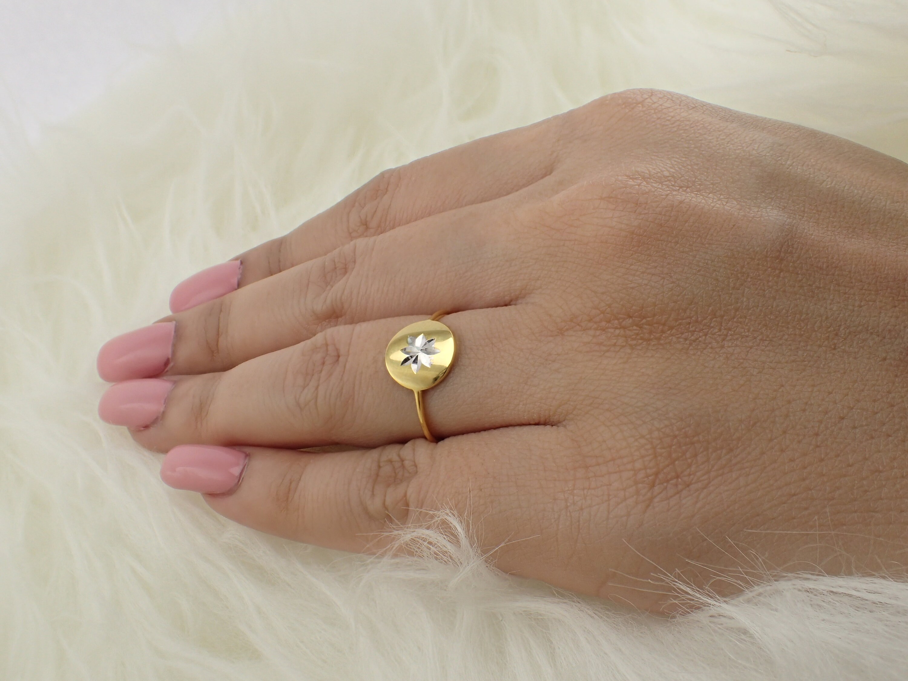 Two Tone Metal Color Disk Ring, Tiny Circle Ring, Silver Stacking Ring ...