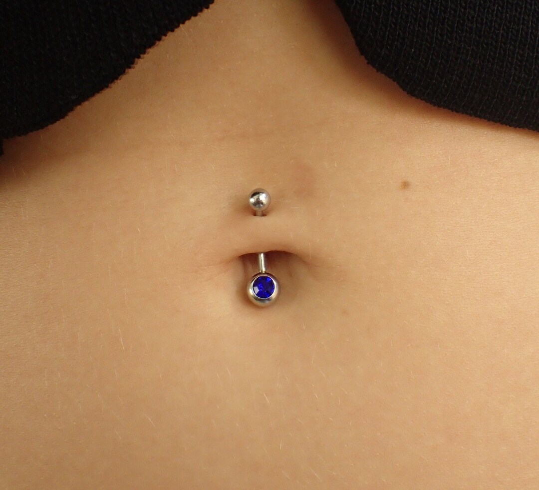 Blue Sapphire Navel Ring, Belly Button Jewelry, Belly Piercing Ring ...