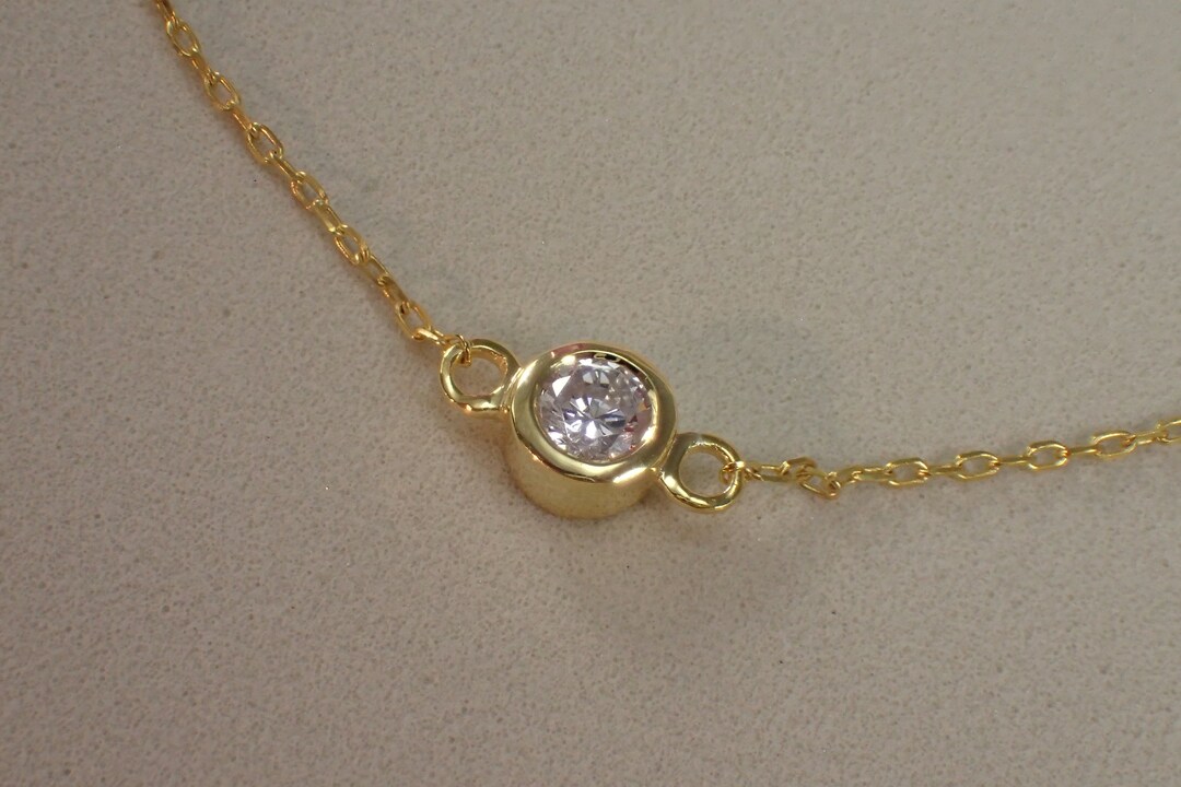 Solitaire Diamond Bracelet, 18k Gold Bezel Set Bracelet Gift for Her ...