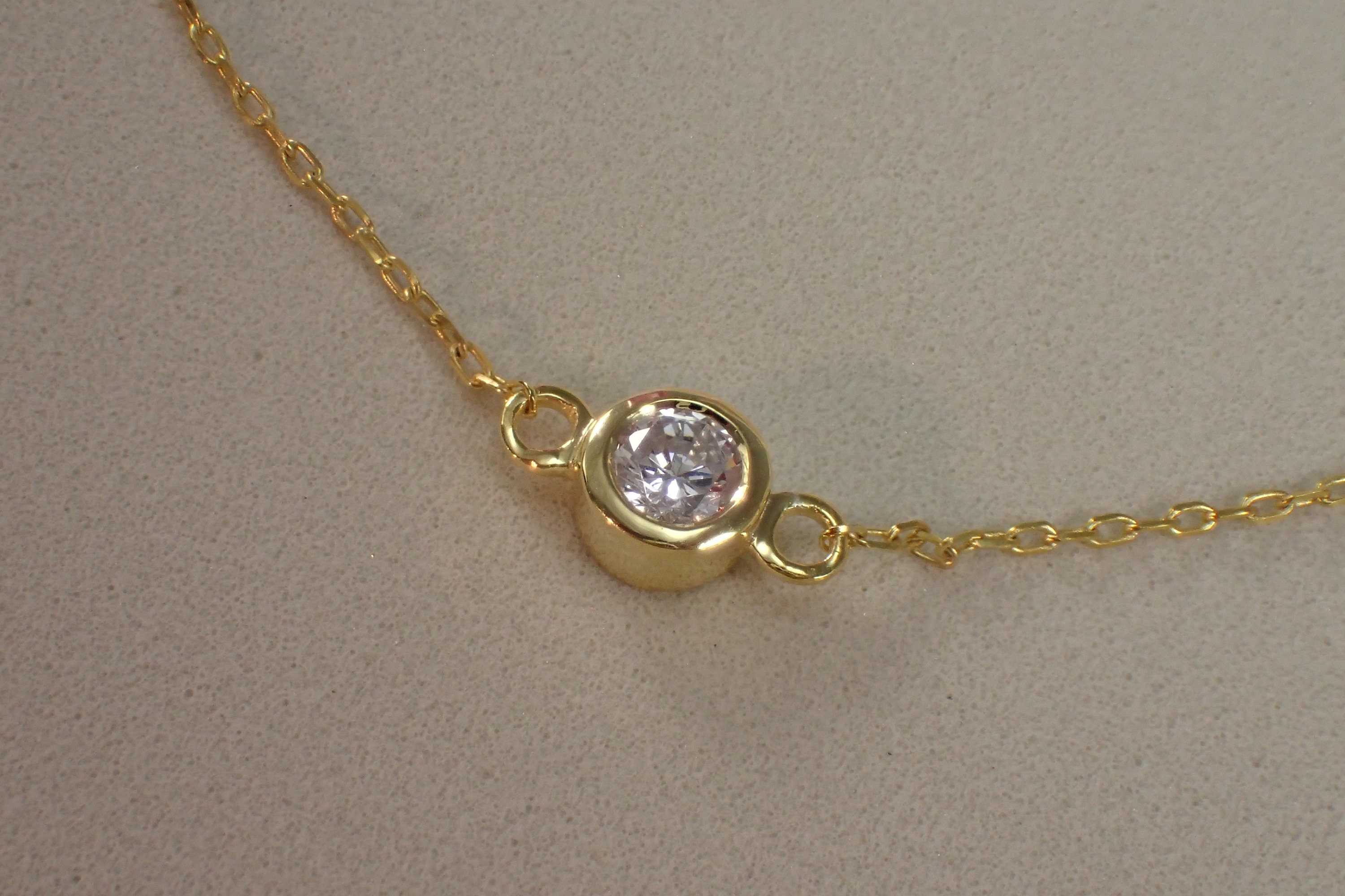 Solitaire Diamond Bracelet, 18k Gold Bezel Set Bracelet Gift for Her ...