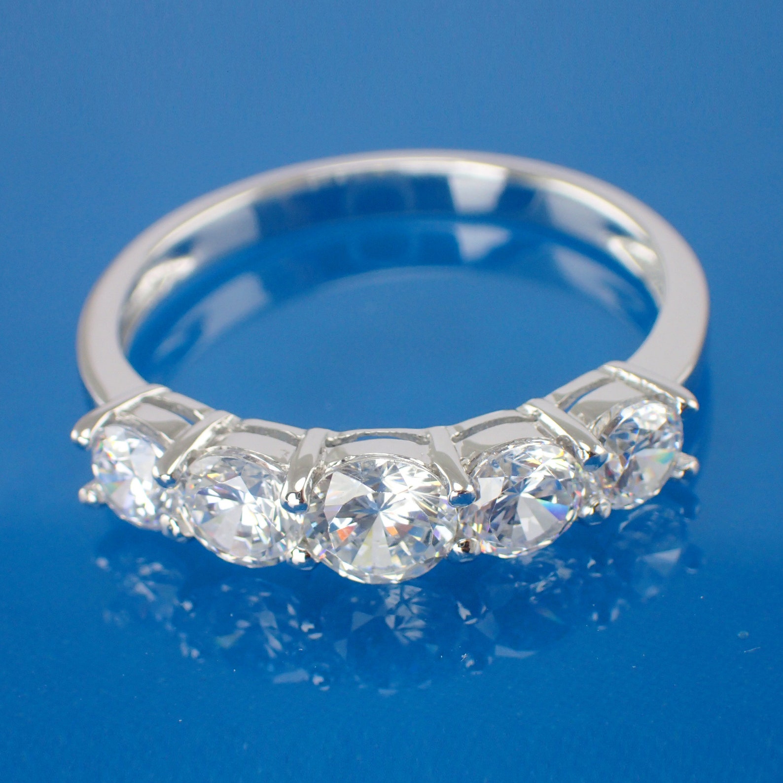 5 Year Anniversary Ring - 5 Stone Band - 14k Shared Prong Wedding Band ...