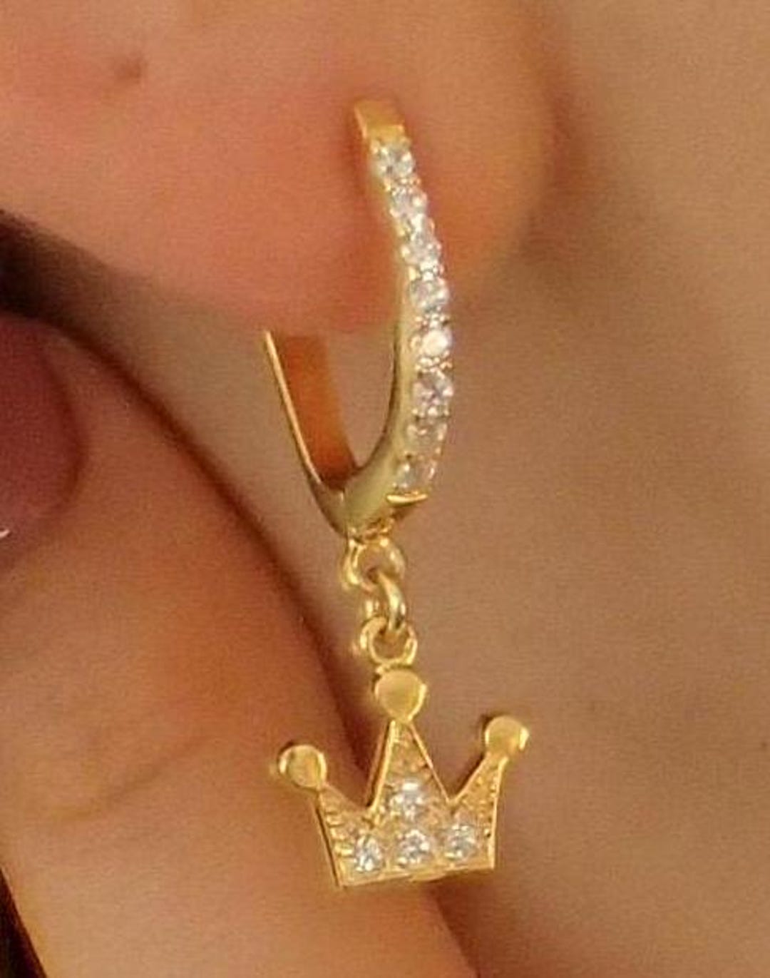 Crown Dangle Hoop Earrings, Crown With Diamond Crystals Charm, Princess ...