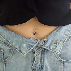 Blue Sapphire Navel Ring, Belly Button Jewelry, Belly Piercing Ring ...