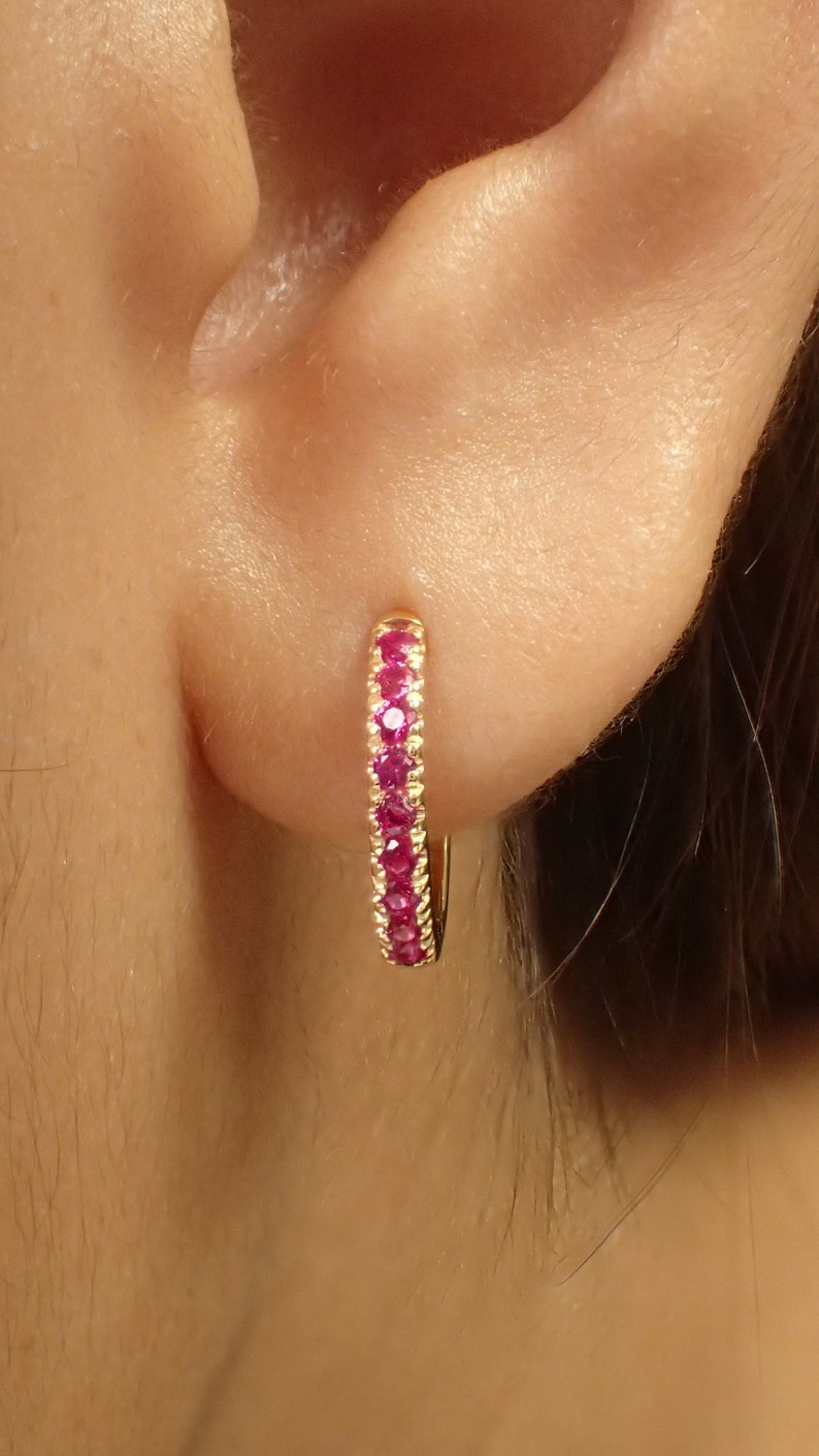Ruby Hoop Earrings Cartilage Ruby Pave Huggies Vintage Hoop - Etsy