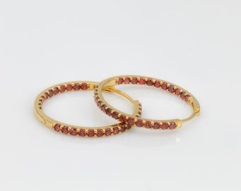 Garnet Hoops Earrings - Etsy