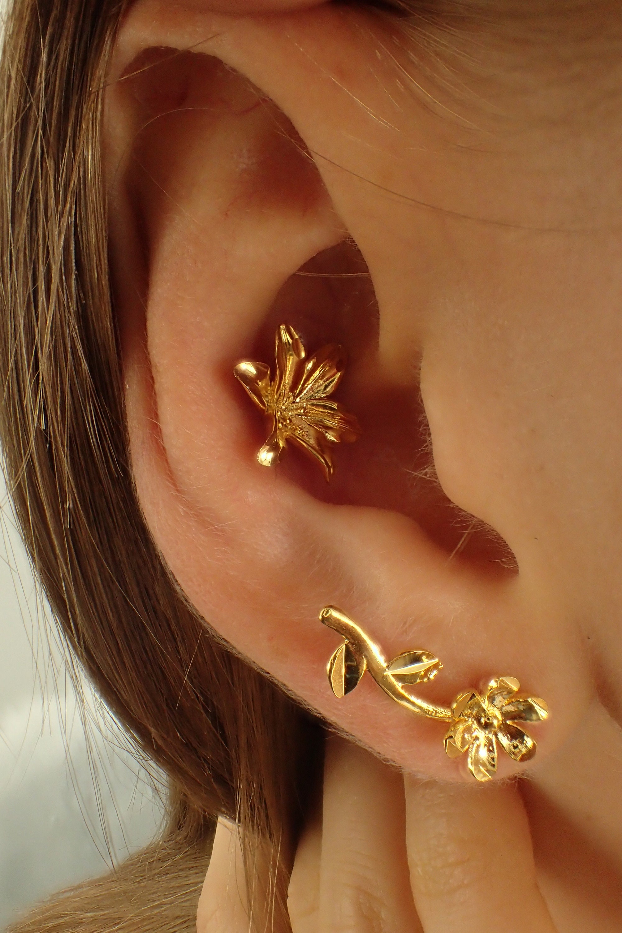 Lily Flower Star Stud Earrings, Sterling Silver Dainty Earrings ...