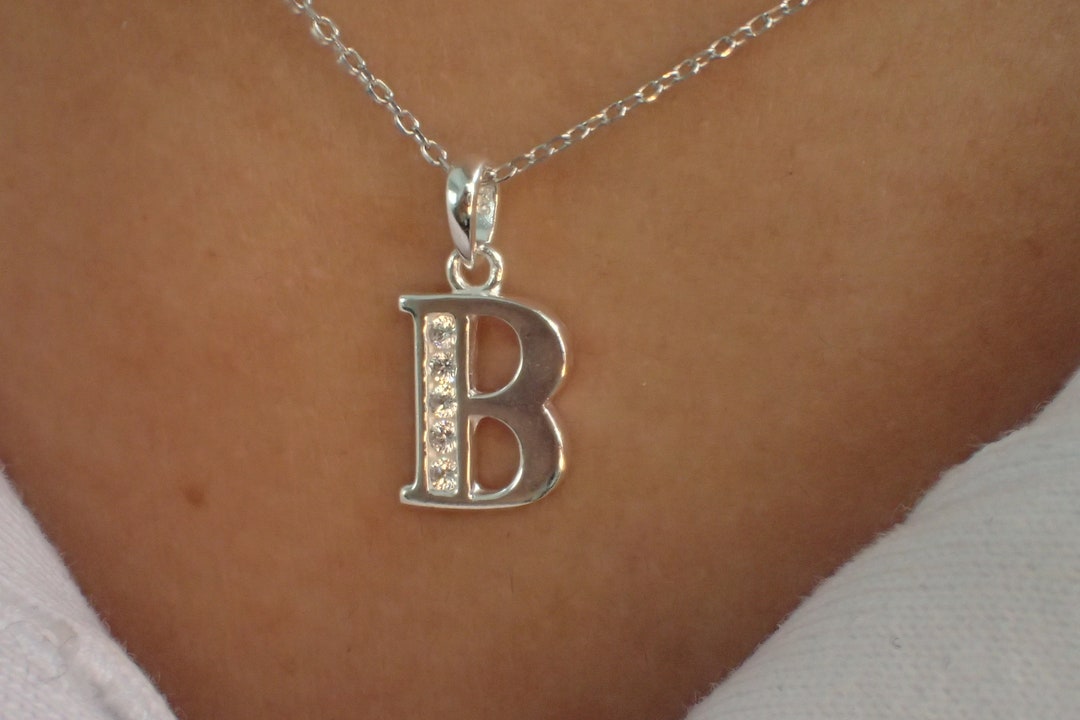 Simulated Diamonds Initial Letter Necklace, B Alphabet Necklace, Letter ...